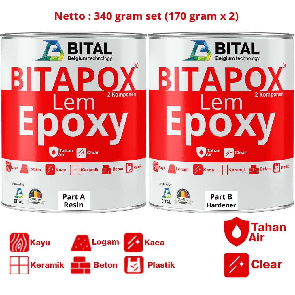 Jual 340g set Lem Epoxy Bitapox Lem bening serbaguna lem superkuat lem aduk | Shopee Indonesia