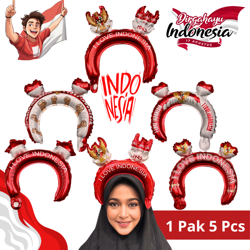 Jual Paket 5 PCS Balon Bando Foil Merah Putih Bandana Ikat Kepala ...