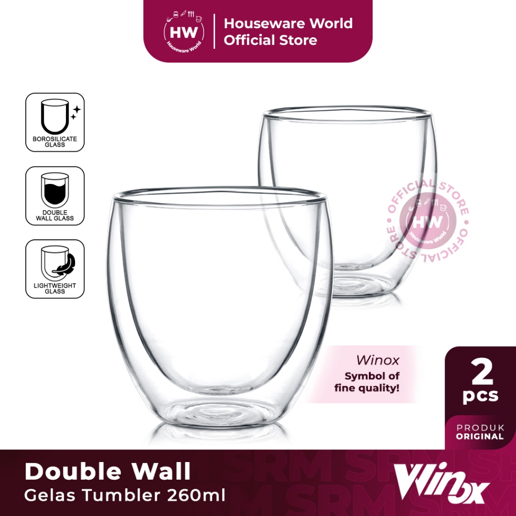 Jual WINOX Gelas Tumbler Kaca Borosilicate Double Wall 260ml - 2pcs ...