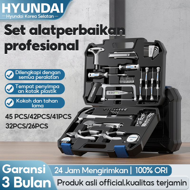 Jual Hyundai 45PCS Tool Kit Tool Box Set Perkakas Palu Tang Obeng Kunci ...