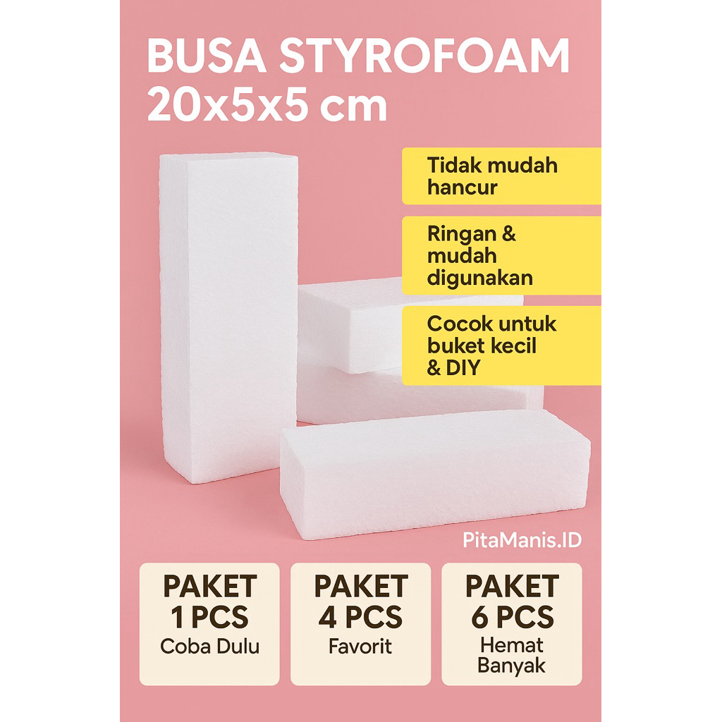 Jual Busa Styrofoam 20x5x5 cm | Busa Buket Mini | Paket Isi 1 4 6 pcs ...