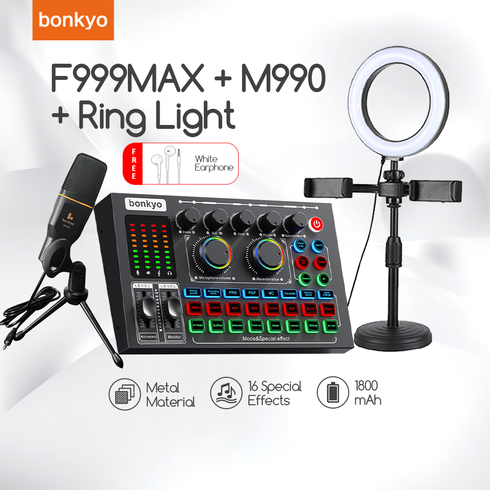 Jual Bonkyo 【Set Streaming Lengkap】sound card F999MAX + Mikrofon M990 ...