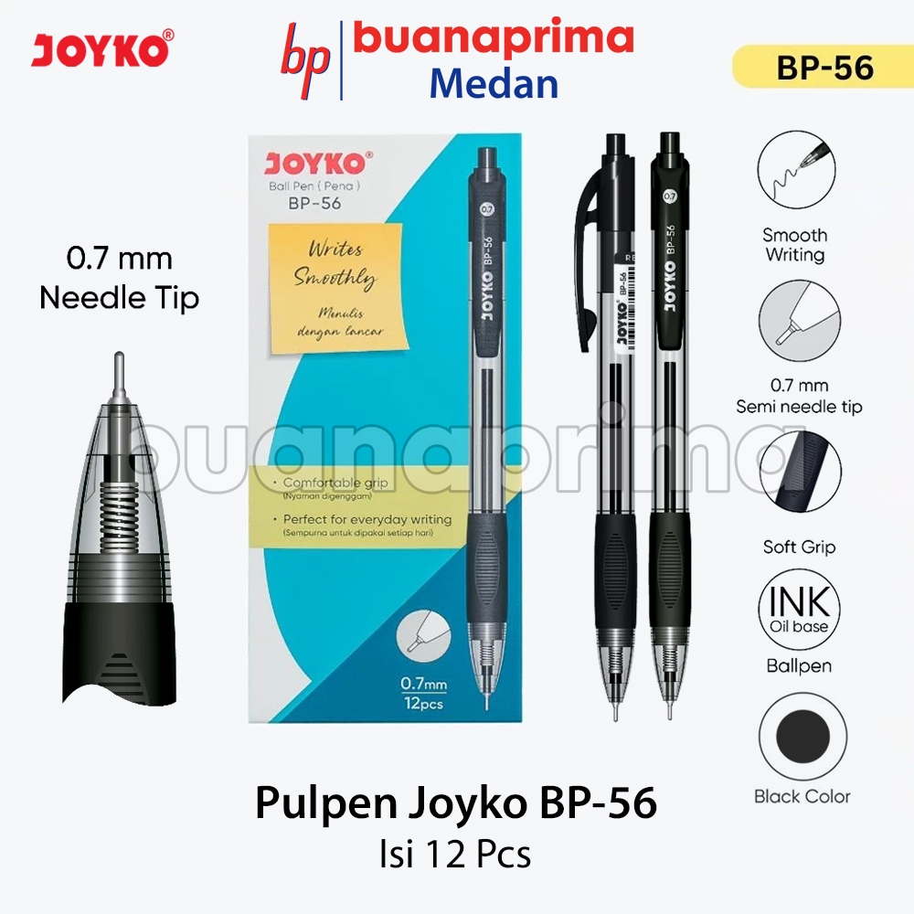 Jual Pulpen JOYKO BP-56 1 Box isi 12 Pcs Tinta Hitam Tip 0.7 mm Pena ...