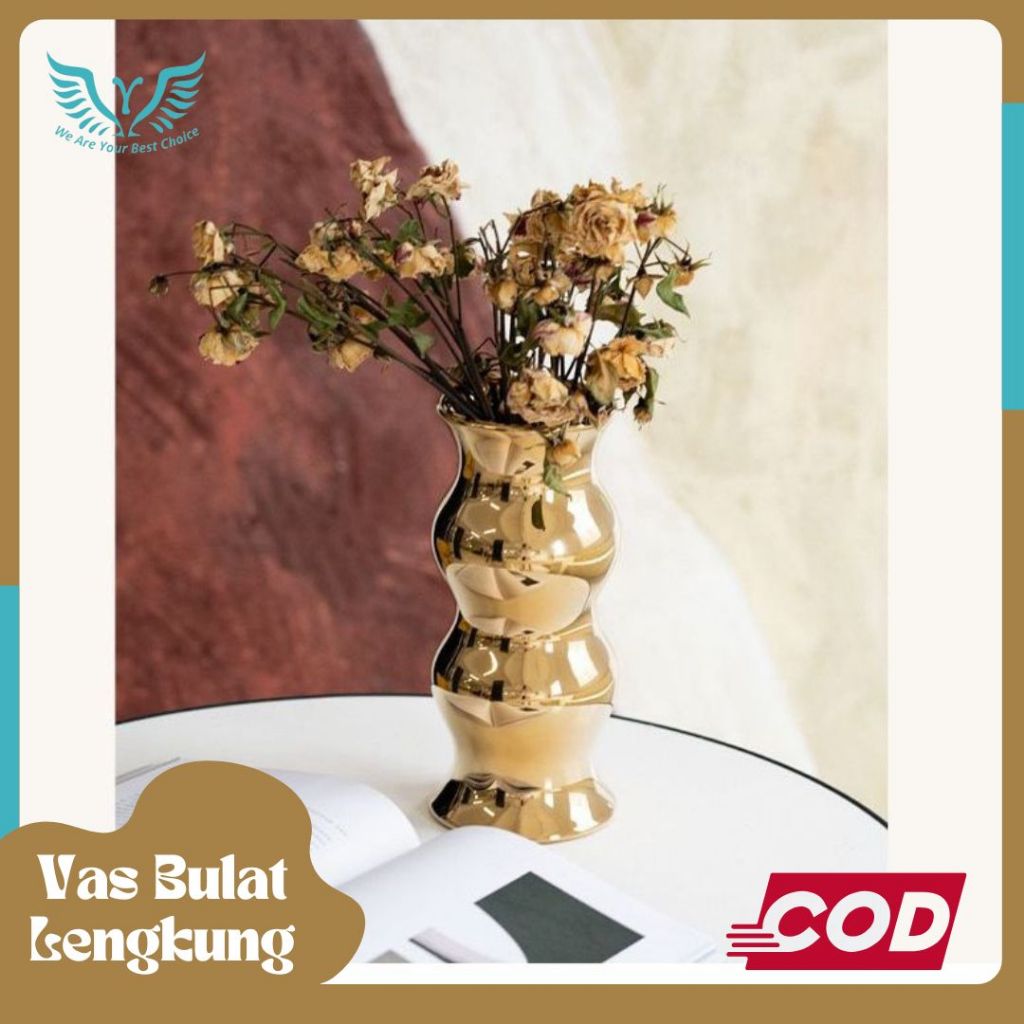 Jual Vas Bunga bulat lengkung Keramik Dekorasi Emas Gold / Vas Mewah ...
