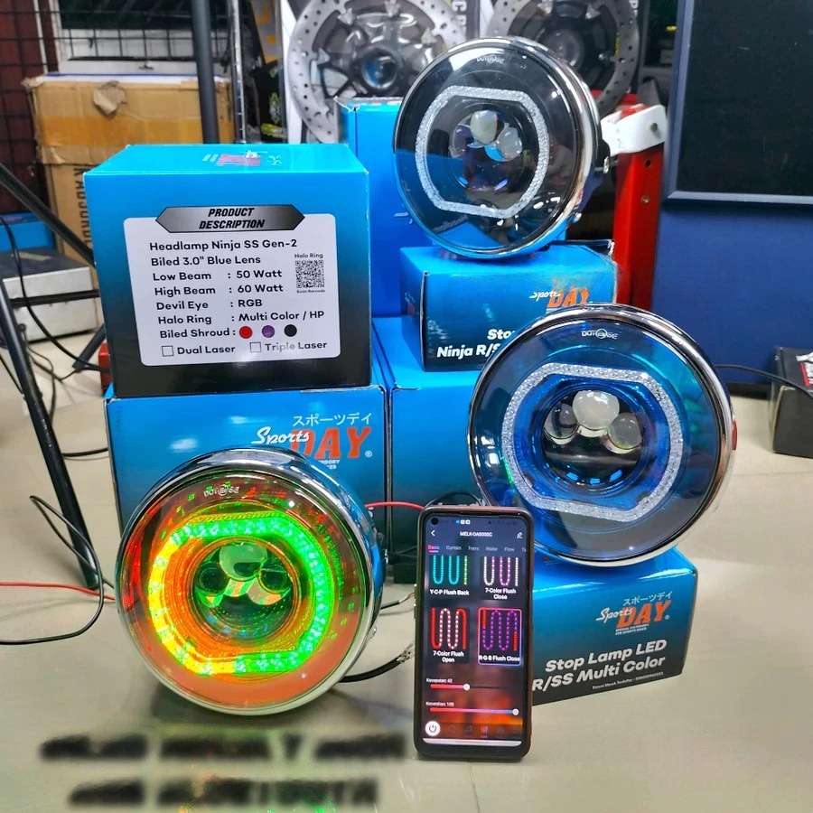 Jual LAMPU DEPAN NINJA SS SET BILED 7 INCH DAY RGB HEADLAMP NINJA R ...