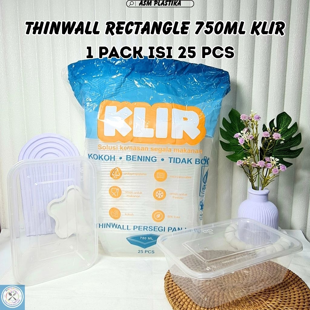 Jual Thinwall Rectangle 750ml KLIR 1 Roll 25pcs / Food Container Kotak ...