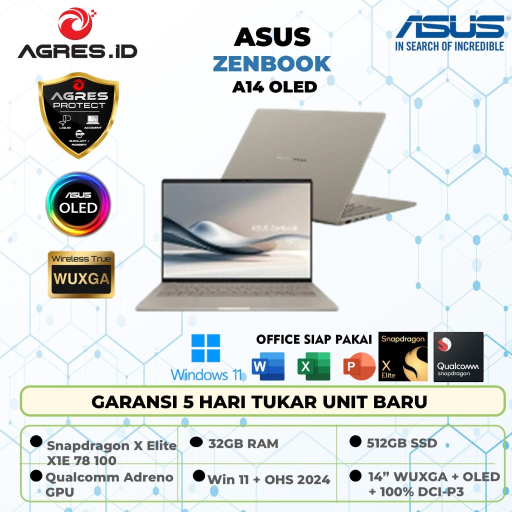 Jual Asus Zenbook A14 Oled Snapdragon X Elite X1E78100 Ram 32Gb Ssd ...