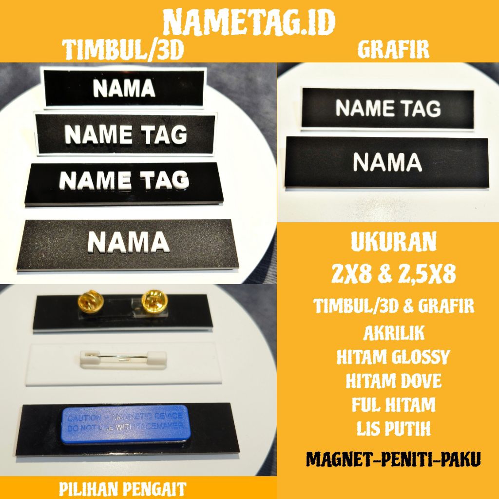 Jual NAMETAG-NAMA DADA-PAPAN NAMA TIMBUL 3D DATAR GRAFIR MAGNET PENITI ...