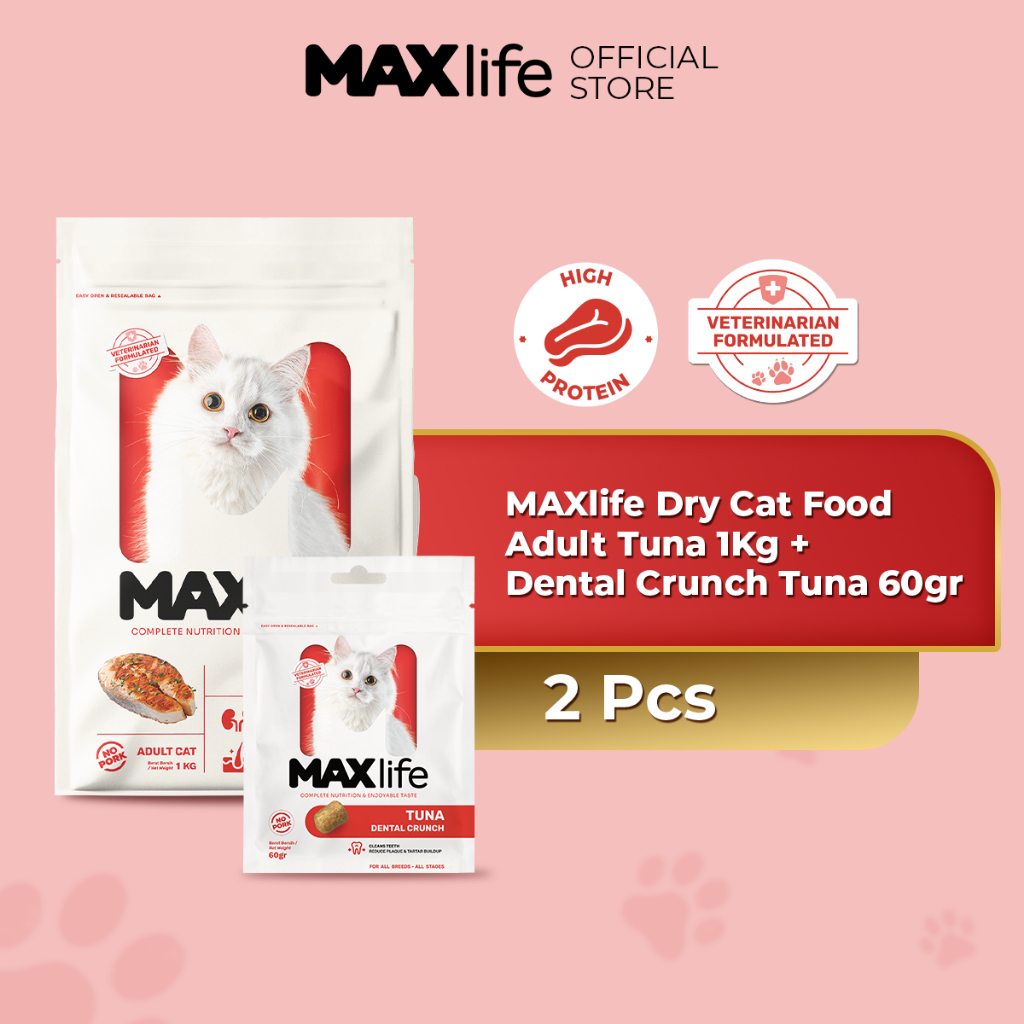 Jual MAXlife Dry Cat Food Adult Tuna 1kg + Dental Crunch Tuna 60gr ...