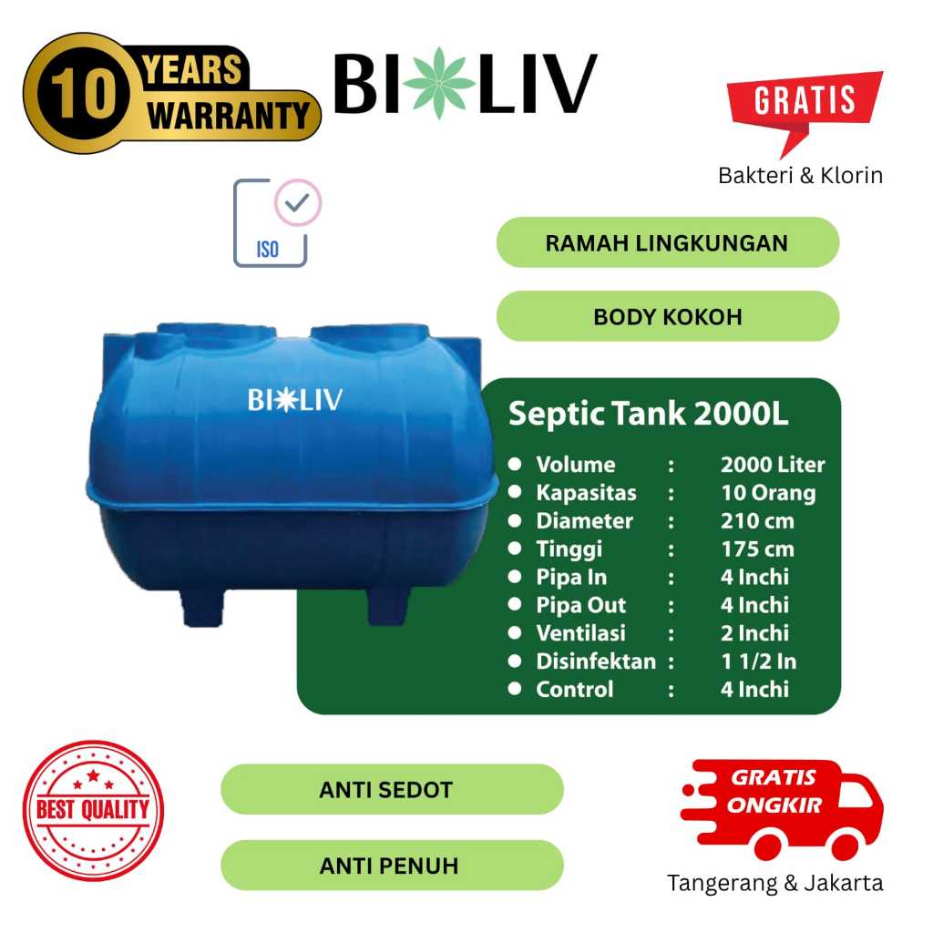 Jual Septic Tank FIBERGLASS BIOLIV BIOTECH, BIORICH BIOTANK 2000 Liter ...