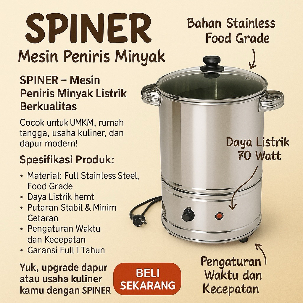 Jual Spiner Peniris Minyak Listrik Stainless Steel Kapasitas Besar ...