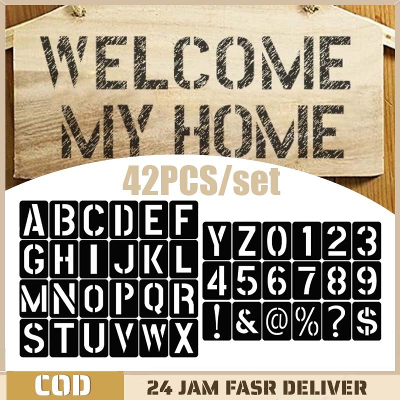Jual 42pcs Stencils Stensil Plastik Cetakan Huruf Angka Cetakan Huruf ...