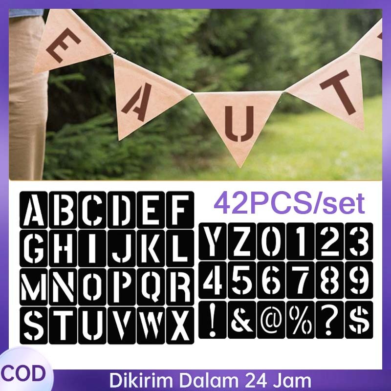Jual 42pcs Cetakan Huruf Angka Stencils Stensil Plastik Cetakan Huruf ...