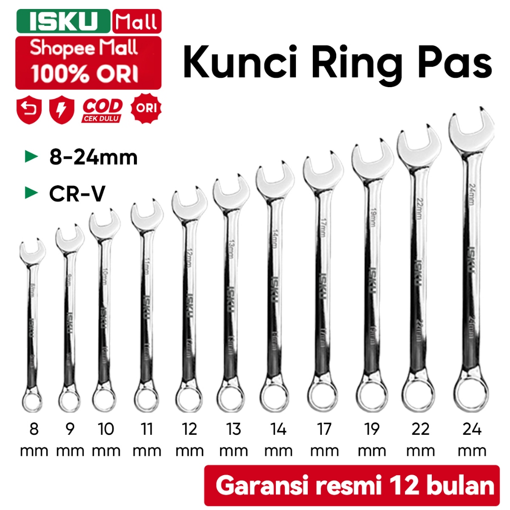 Jual Isku kunci ring pas set Pas 8-24mm Set 11 pcs Kunci ring pas Set ...