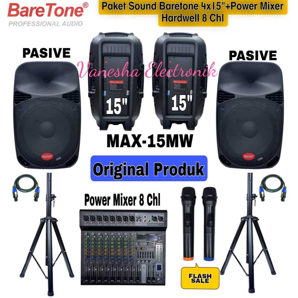 Jual Paket Sound System Speaker Pasif 15 Inch Baretone MAX15MW+Power ...