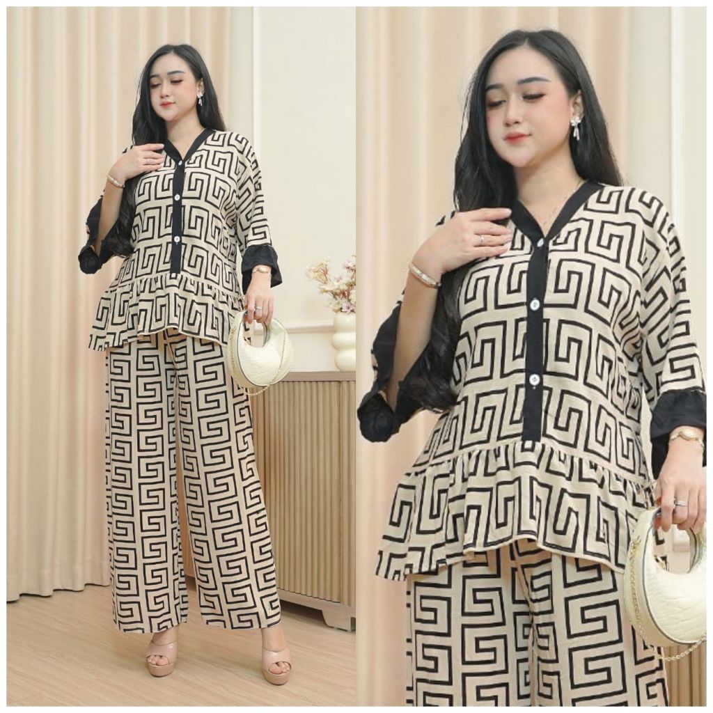 Jual One Set Wanita Kekinian Lengan 3/4 Bahan Rayon Adem Nyaman Setelan Premium/Oneset Rayon ...