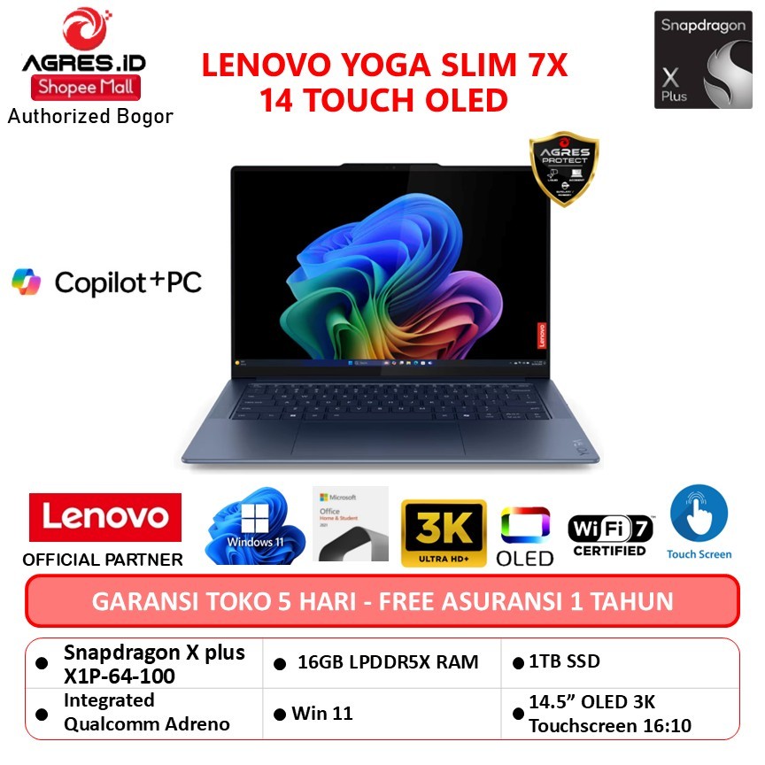 Jual LENOVO YOGA SLIM 7X 14 TOUCH OLED SNAPDRAGON X PLUS X1P 64100 16GB ...