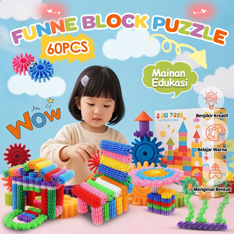 Jual 60pcs Balok Susun Mainan Anak Permainan desktop Block Brick Puzzle ...