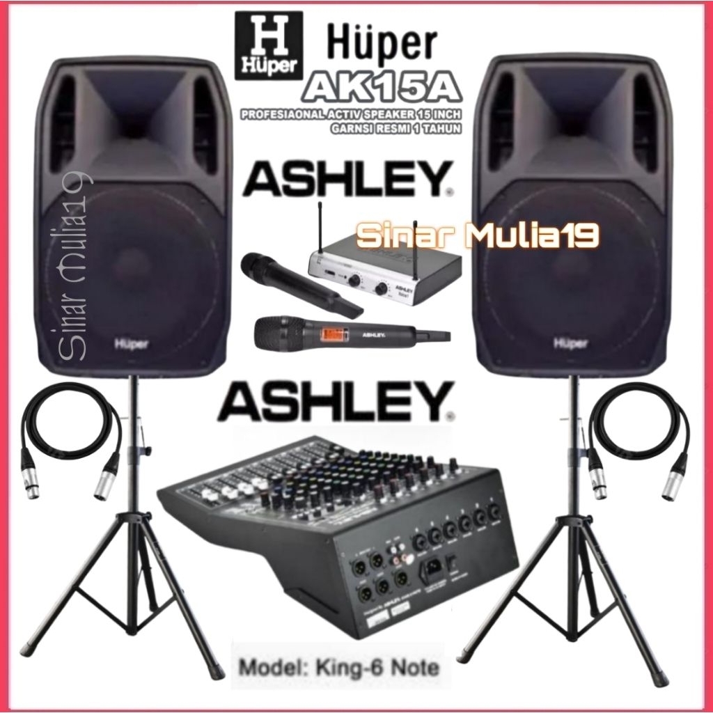 Jual Paket Sound System Speaker Active HUPER AK15A Mixer Ashley King ...