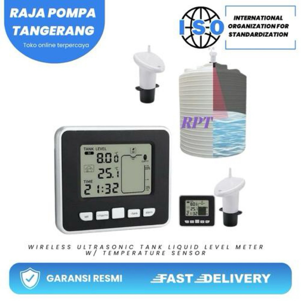 Jual Wireless Ultrasonic Tank Liquid Level Meter w/ Temperature Sensor ...