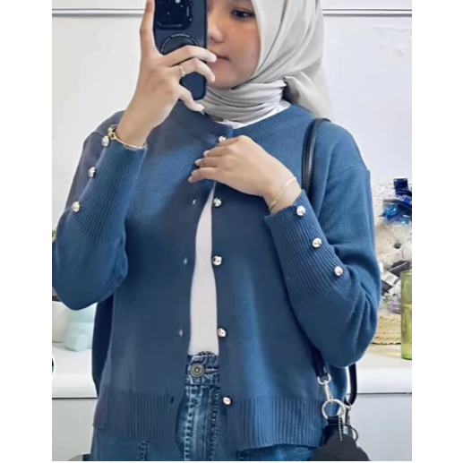 Jual Inara cardigan basic kancing gold tebal premium cardigan rajut ...