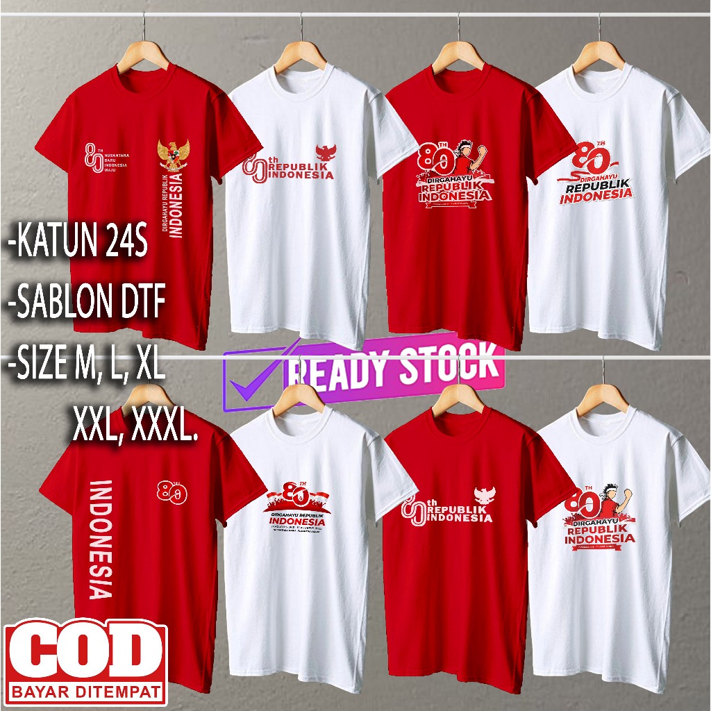 Jual KAOS HUT RI KE 80 / DIRGAHAYU RI / 17 AGUSTUS / KAOS KEMERDEKAAN DEWASA | Shopee Indonesia