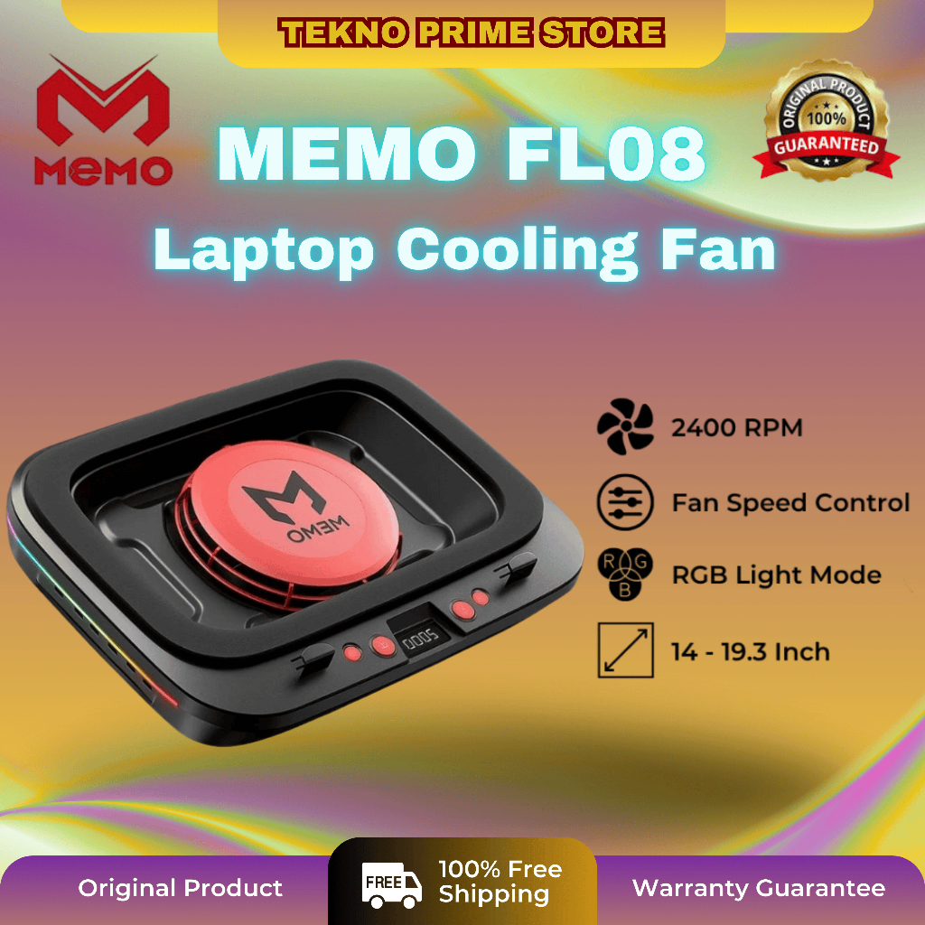 Jual MEMO FL08 Cooling Fan Laptop Pad Cooler 2400RPM Turbo Compressed ...