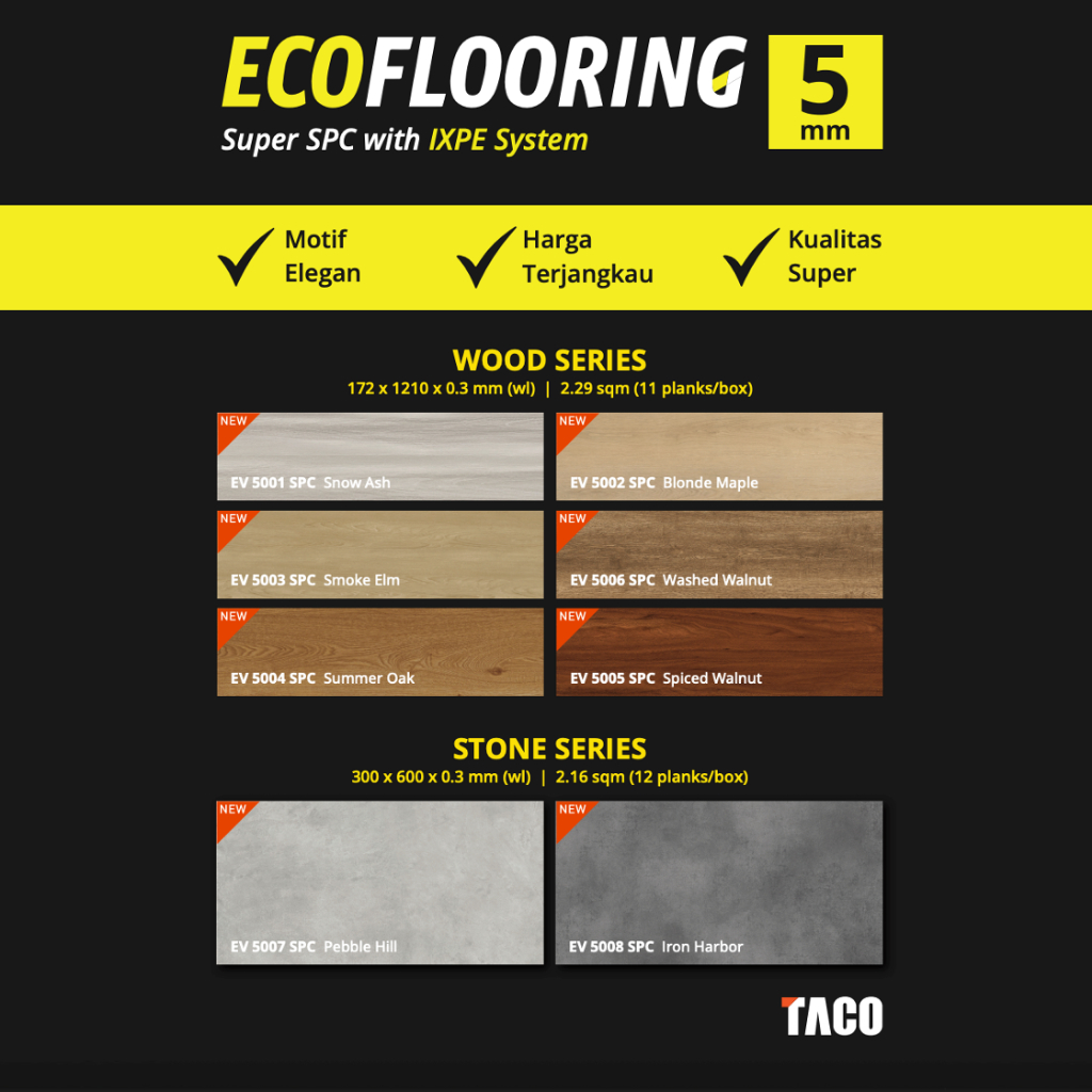 Jual ECO Lantai SPC Tebal 5mm Click System by TACO Harga Murah Motif Kayu per 1 Box (Isi 11 ...
