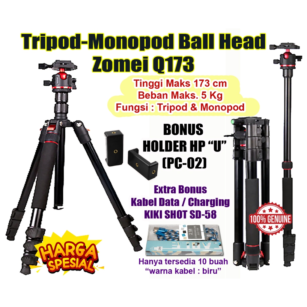 Jual Tripod - Monopod Ball Head Zomei Q173 Original HARGA PROMO Extra Bonus Kabel Kiki Shot ...