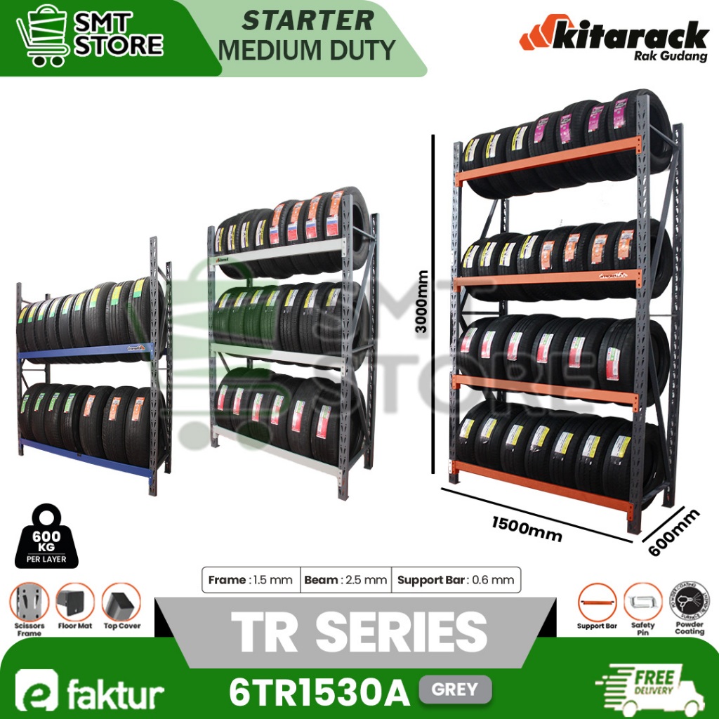 Jual Rak Ban Mobil KITARACK 6TR1530 Starter Frame Abu 600KG Per Layer ...