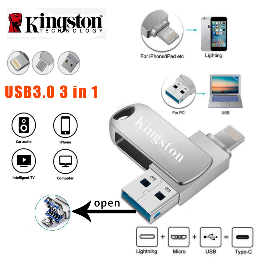 Jual Kingston Flashdisk 3 in 1 IOS OTG Flash Drive for iphone 6/15 pro ...