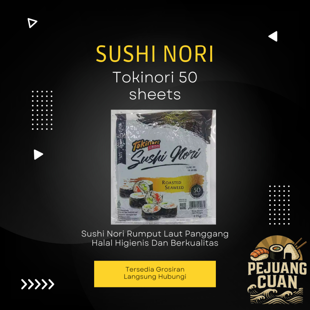 Jual SUSHI NORI SEAWEED RUMPUT LAUT TOKINORI 50 SHEETS/LEMBAR PREMIUM HALAL LEBIH GURIH DARI ...