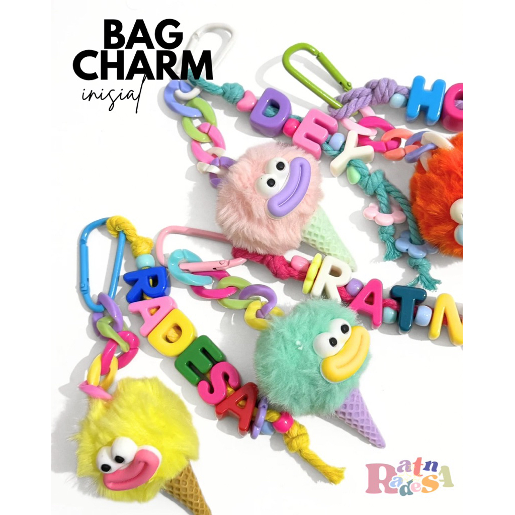 Jual INITIAL BAG CHARM | GANTUNGAN TAS NAMA CUSTOM | ICE CREAM POMPOM ...