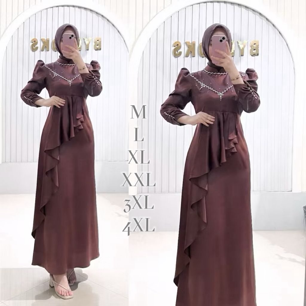 Jual Celline Dress Kondangan bahan Satin Model Simpel Terbaru 2025 ...