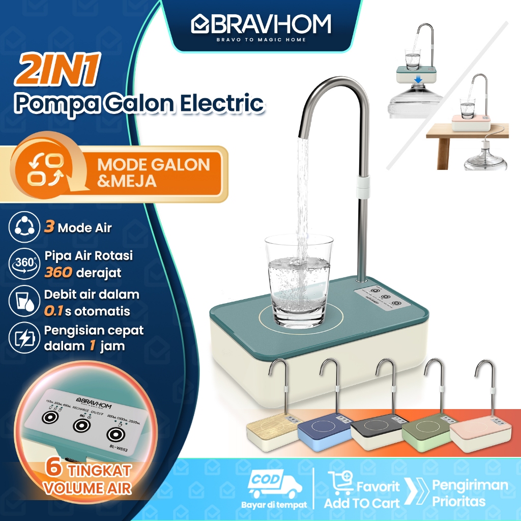 Jual BRAVHOM Dispenser Air Minum Kontrol Cerdas Pompa Galon 2in1 Meja ...