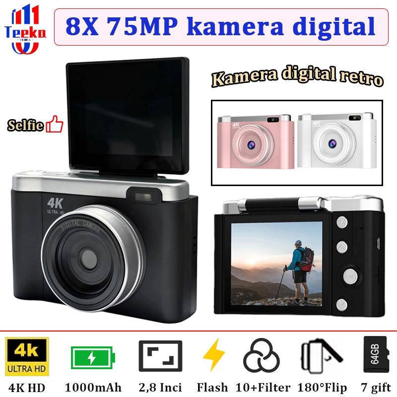 Jual TEEKA [LK008] 75MP Digital Camera Flip Screen Video 4K 8X Digital ...