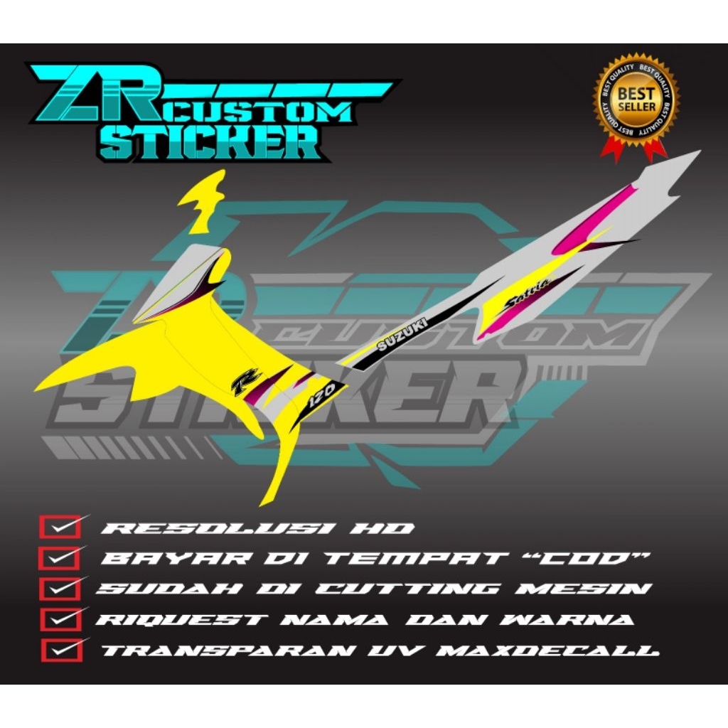 Jual Striping satria hiu kuning silver bahan transparan uv maxdecal ...