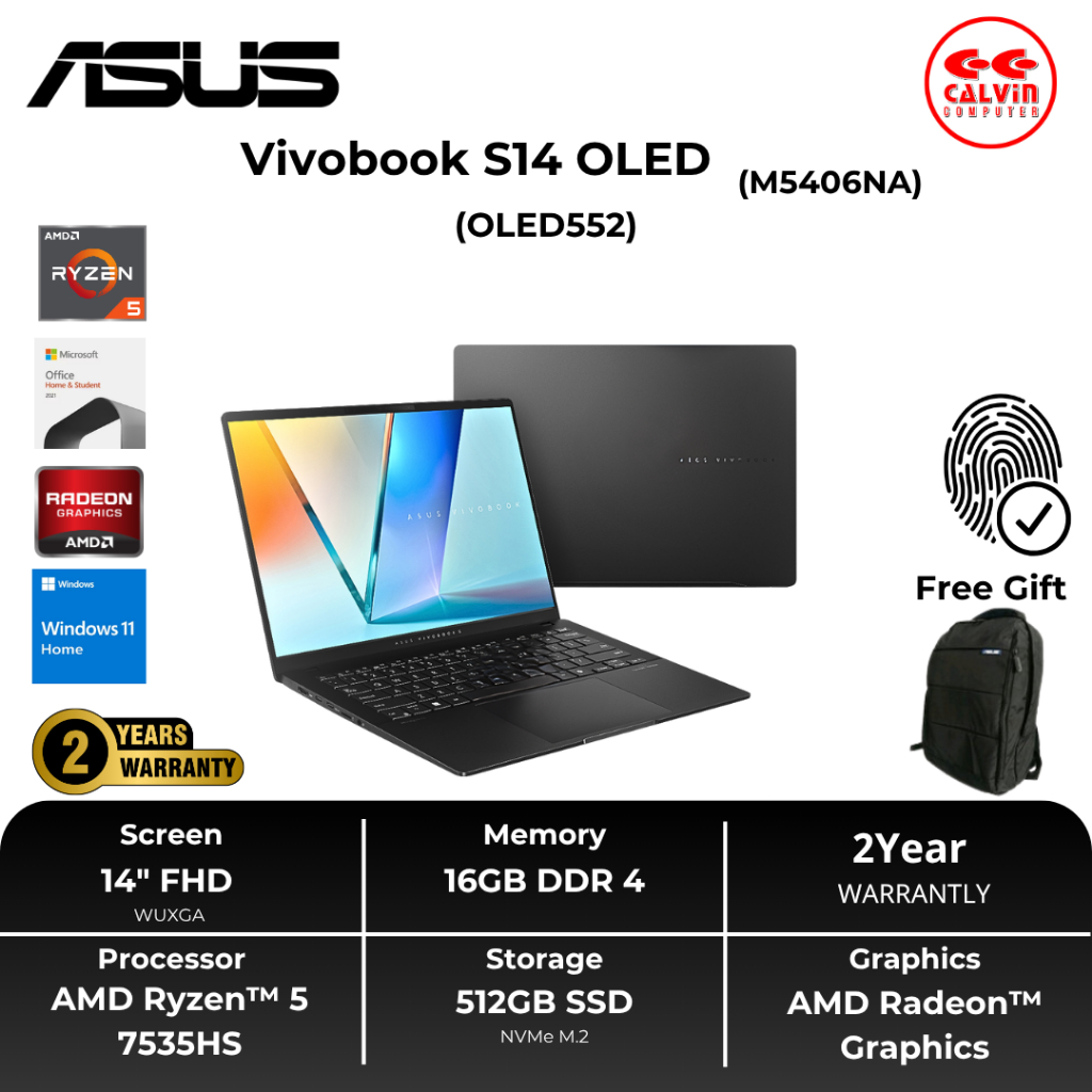 Jual ASUS Vivobook S 14 OLED M5406NA Ryzen 5 7535HS 16GB 512GB SSD 14” 2K OLED Windows 11 ...