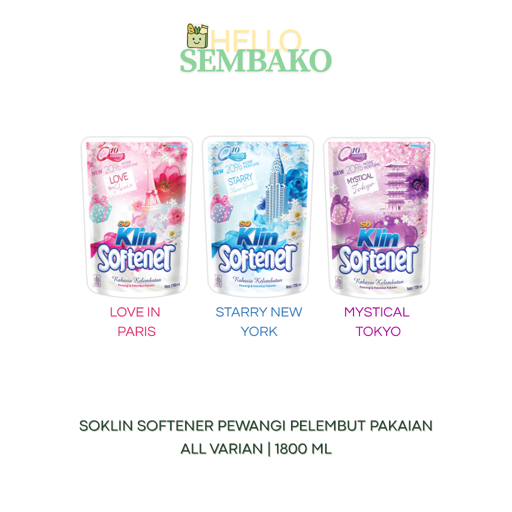Jual SOKLIN SOFTENER PEWANGI DAN PELEMBUT PAKAIAN 1800 ML | Shopee Indonesia