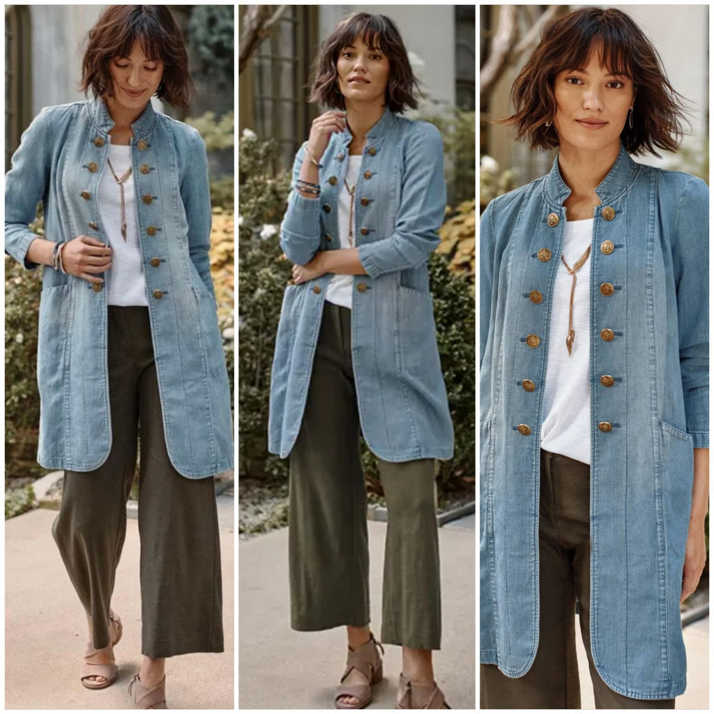 Jual Jacket J.Jill Denim Military Duster Curated Tunic Jackets | Shopee ...