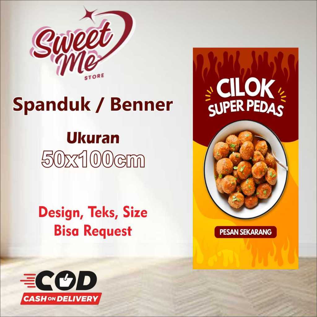 Jual spanduk benner ukuran 50x100 cm cilok super pedas free custom ...