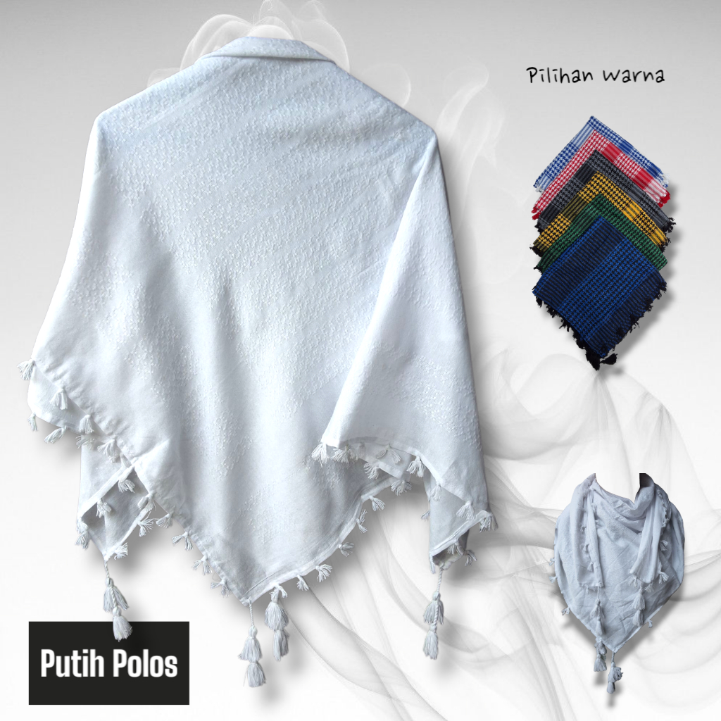 Jual Sorban Putih Polos Rumbai Ronce Segi Empat Sorban Haji Putih ...