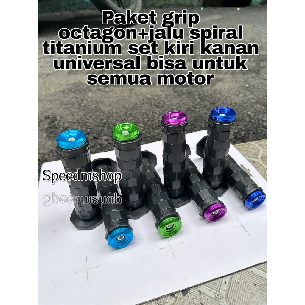 Jual Jalu stang spiral gepeng titanium + grip kotak octagon stylo genio ...