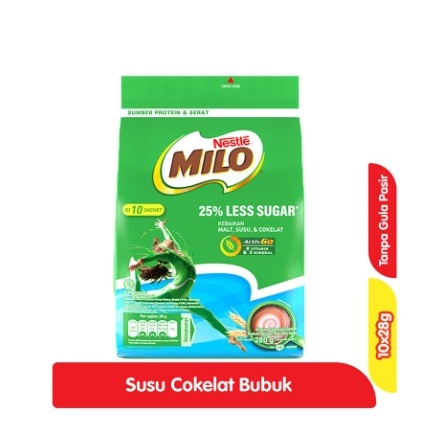 Jual Milo Minuman Cokelat Less Sugar Bag 10 x 28 g | Shopee Indonesia