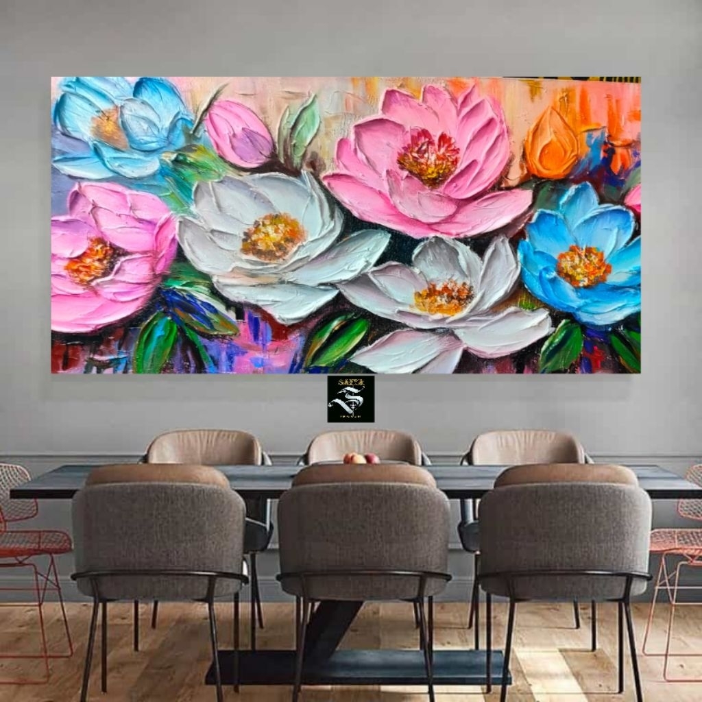 Jual hiasan Dinding Lukisan Bunga mawar full colour modern aesthetic ...