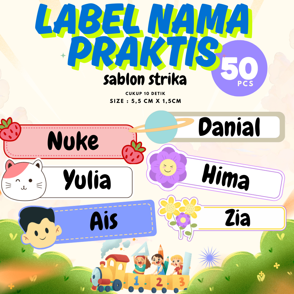 Jual Label Nama Praktis Cukup Strika Isi 50+ pcs Custom Stiker Label ...