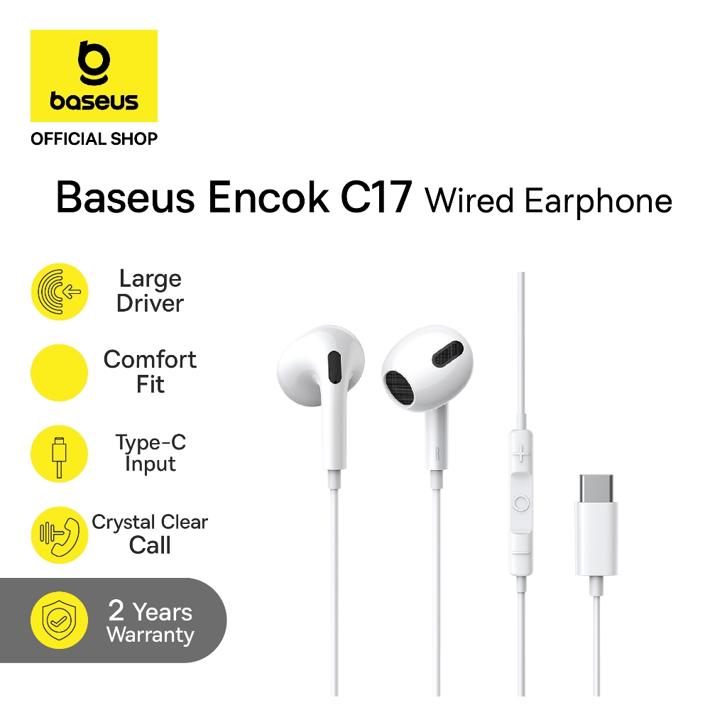 Jual Baseus Headset Kabel Encok Type-C Lateral In-ear Wired Earphone ...