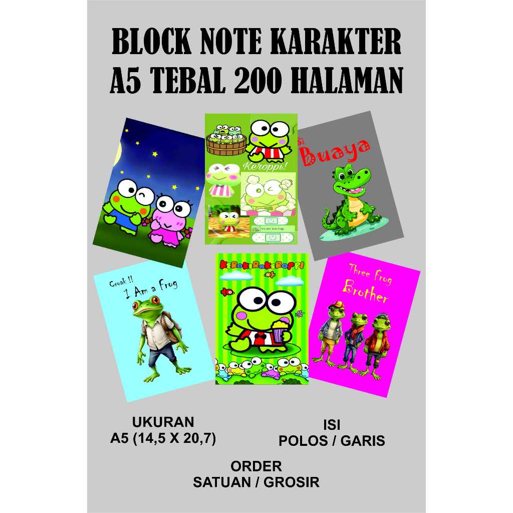 Jual Block Note Karakter A5 Tebal 100 lembar / 200 halaman UKURAN (14.5 ...