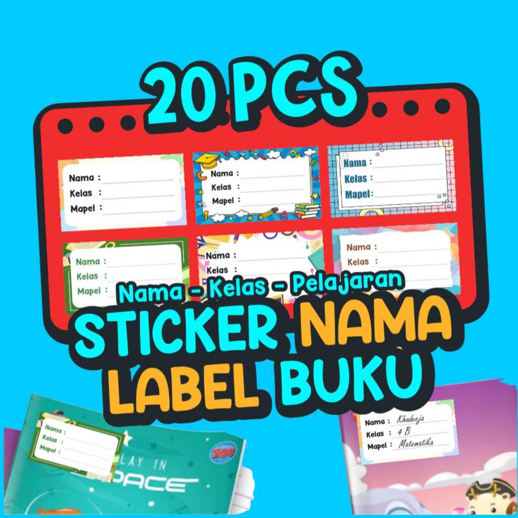 Jual 20 PCS Stiker Nama Buku Tulis Pelajaran Sticker Nama Kelas Sekolah ...