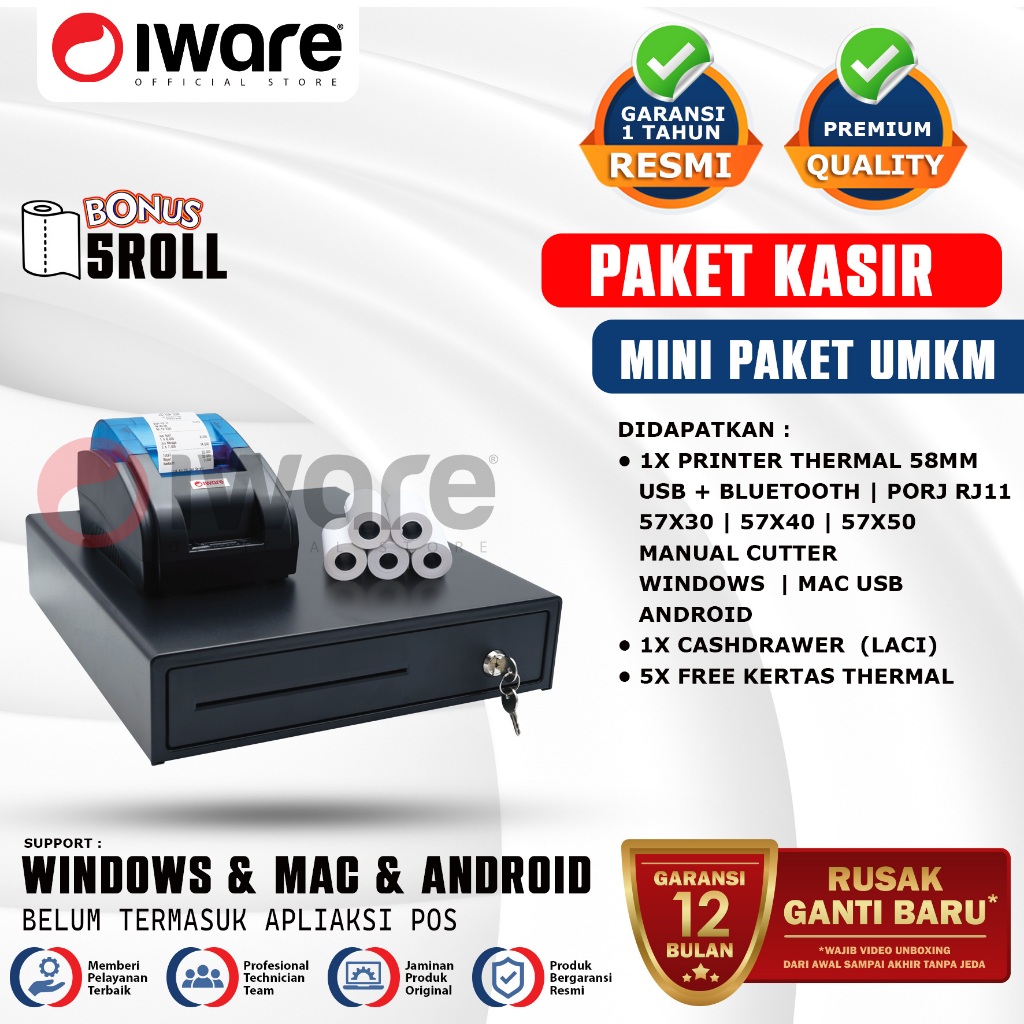 Jual Paket Lengkap Alat Kasir Iware 58mm Android (Printer, Cash Drawer ...